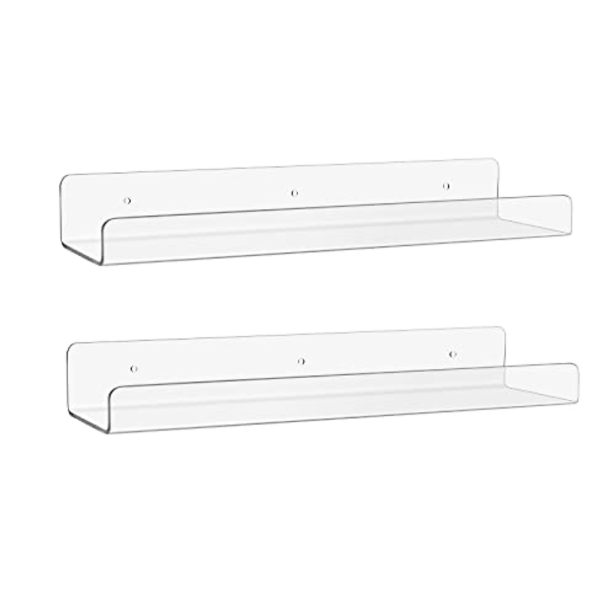 Acrylic Shelves for Wall, 15" Acrylic Floating Shelves Wall Mounted - Easy to Install, Kids Bookshelf, Display Ledge Wall Shelves for Bedroom, Living Room, Bathroom, Kitchen, Set of 2