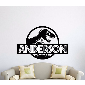 Dinosaur Wall Decal Custom Name Vinyl Sticker Personalized T-Rex Decals Tyrannosaurus Rex Wall Art Nursery Decor Car Decals Window Door Sign Peel and Stick Decal Dinosaur World Poster Print zz81