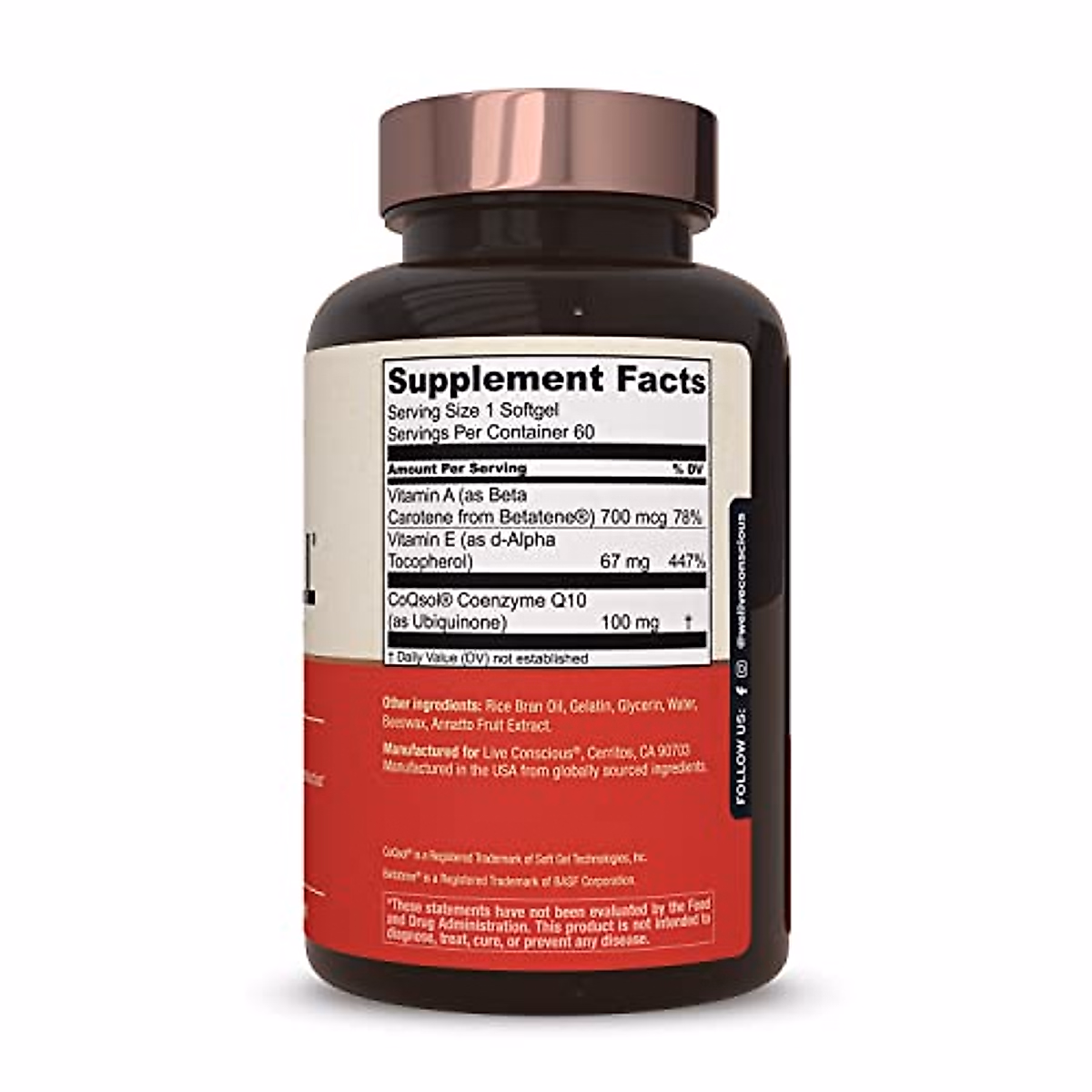 Live Conscious CoQWell - CoQ10 Heart, Brain, and Vascular Health Support | High-Absorption, Patented Coenzyme Q10 CoQsol | 60 Softgels - 60 Day Supply