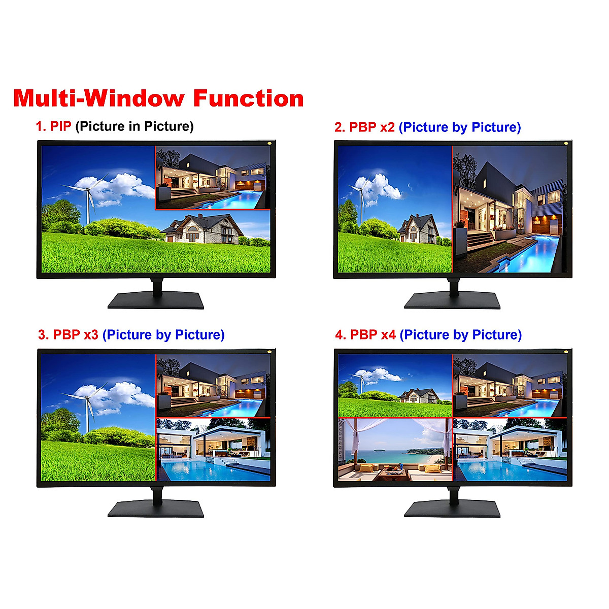 1stPV 27" 4K UHD Professional LED Monitor, 3840 x 2160 (4K@60Hz) Resolution, Quad/PIP/POP Display, HDMI 1@60Hz, HDMI 2&3@30Hz, DP@60Hz, 1.073G Color, Super Slim Design, for Security and Gaming