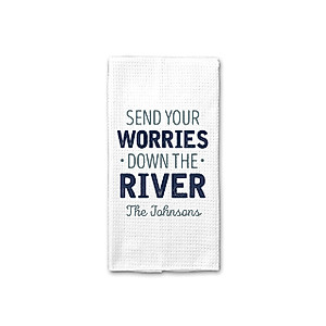 CANARY ROAD Personalized River House Kitchen Towel, Personalized River House Tea Towel, Family Name, River Cabin Hand Towel, Mountain House Gift, Kitchen Decor