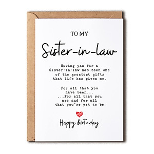 EruditeGifts Sister-In-Law Birthday Card, 5 x 7 inches, Printed on Premium Smooth Heavy Cardstock, Blank Inside for Your Personal Message, Includes Envelope