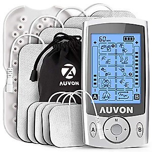 AUVON Dual Channel TENS Unit Muscle Stimulator Machine with 20 Modes, 2" and 2"x4" TENS Unit Electrode Pads