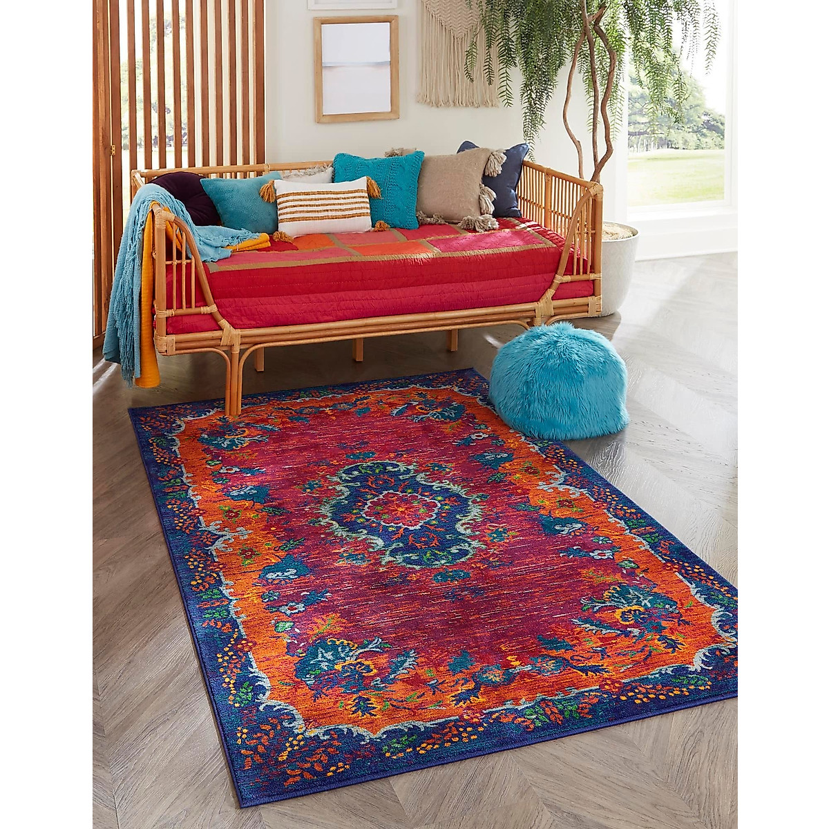 Rugs.com Calypso Collection Rug – 8' x 10' Fuchsia Medium Rug Perfect for Living Rooms, Large Dining Rooms, Open Floorplans