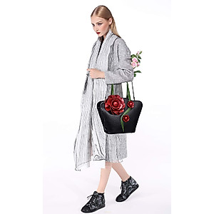 PIJUSHI Designer Floral Purses and Handbags for Women Top Handle Satchel Handbag Ladies Shoulder Bag（20105 Black）