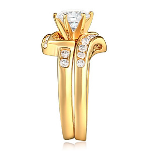 14k Yellow Gold SOLID Wedding Engagement Ring and Wedding Band 2 Piece Set - Size 7