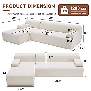 Huatean Home 107” Chenille Modular Sectional Sofa, Modern Couch Sponge Sectional Sofa Couch for Living Room, High Density Sponges Cloud Couch Sectional, L-Shape Couches for Living Room, Beige