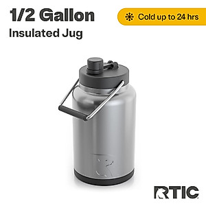 RTIC Jug with Handle, Half Gallon, Graphite Matte, Large Double Vacuum Insulated Water Bottle, Stainless Steel Thermos for Hot& Cold Drinks, Sweat Proof, Great for Travel, Hiking & Camping