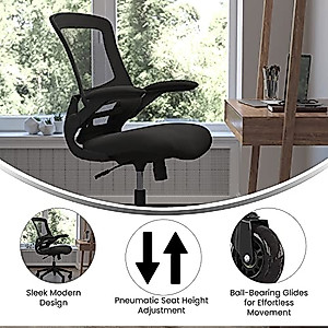 Flash Furniture Kelista Mid-Back Black Mesh Swivel Ergonomic Task Office Chair with Flip-Up Arms and Transparent Roller Wheels, BIFMA Certified
