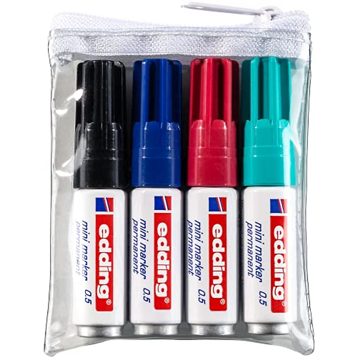 edding 0.5 mini permanent marker - black, blue, turquoise, red - 4 pens - fine round nib 1 mm - waterproof, quick-drying - smudge-proof - mini marker for cardboard, plastic, wood, metal