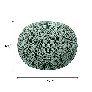 ARTPLAN Outdoor Pouf Ottoman Foot Rest Hand Weaving Knight Home Nahunta Pouf Round Kintted Olefin,Green