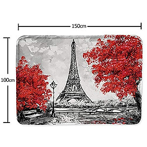 Manerly Area Rug 5' x 3' for Living Room Dinning Room Bedroom Kitchen Black White and Red Modern Art Carpet Oil Painting of Paris City Landscape with Eiffel Tower Print Large Floor Mats Non-Slip Rug