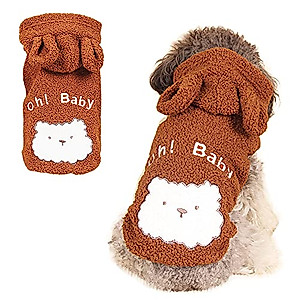 ANIAC Warm Fleece Hoodies for Small Dogs Cute Bunny Ears Design Pet Winter Coat Soft Puppy Hooded Sweatshirt Cold Weather Apparel for Cats Chihuahua Yorkie Poodle Teddy (X-Small, Brown)
