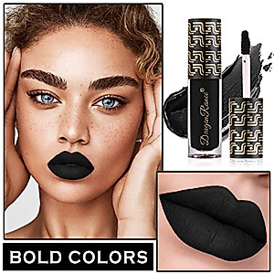 Dark Black Matte Lipstick Liquid Lipstick Velvet Lip Gloss Lip Stain Long Lasting Waterproof Non-stick Cup Lip Stick Halloween Lipstick Lip Tint Makeup labiales mate 24 horas originales - 06 Black