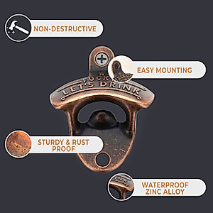 Wall Mounted bottle Opener, Christmas Funny Wall Mount Bottle Opener for Men Father Beer Lovers,Novelty Birthday Fathers Day with Mounting Screws Wall Anchors（1 Pack)