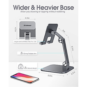 elitehood Aluminum iPad Stand, Adjustable iPad Stand Holder for Desk, Desktop Tablet Stand Dock for iPad Pro 12.9 11, iPad Air Mini 4 5 and More 4-13 inches Tablets, Gray