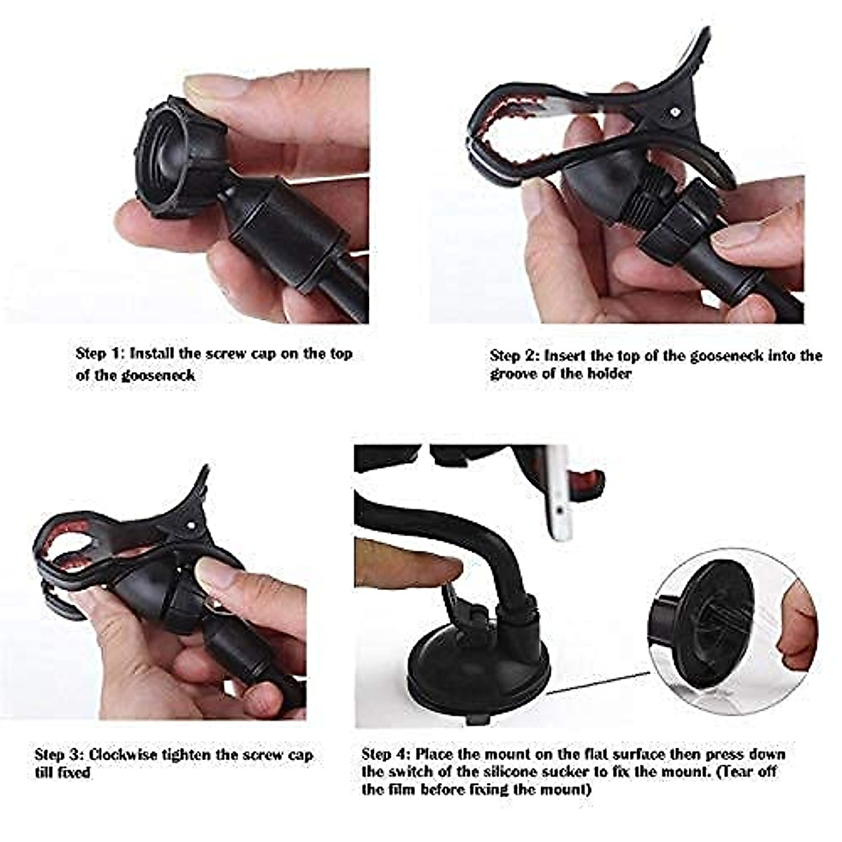 TECOTEC Suction Cup Phone Holder for Car Windshield & Dash, Extra 3M Adhesive Mounting Disk 8" Flexible Gooseneck Arm with Double Clip Mount Multi Purpose Use for Cellphones/GPS/Antenna/Dash Cam etc