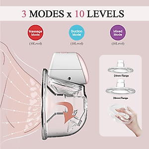 IKARE Wearable Breast Pump Hands Free, Pain Free Portable Electric Breastfeeding Pump with 3 Mode & 10 Levels, Rechargeable Milk Pump for Travel & Home, 24mm/28mm Flange, Super Quiet (Pink)
