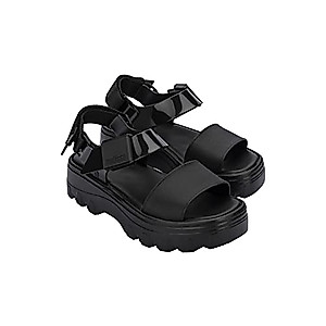 Melissa Kick Off Platform Sandals for Women - Super Soft and Flexible Vegan Chunky Platform Sandal with Adjustable Straps and Open Toe Design, Black/Black, 7