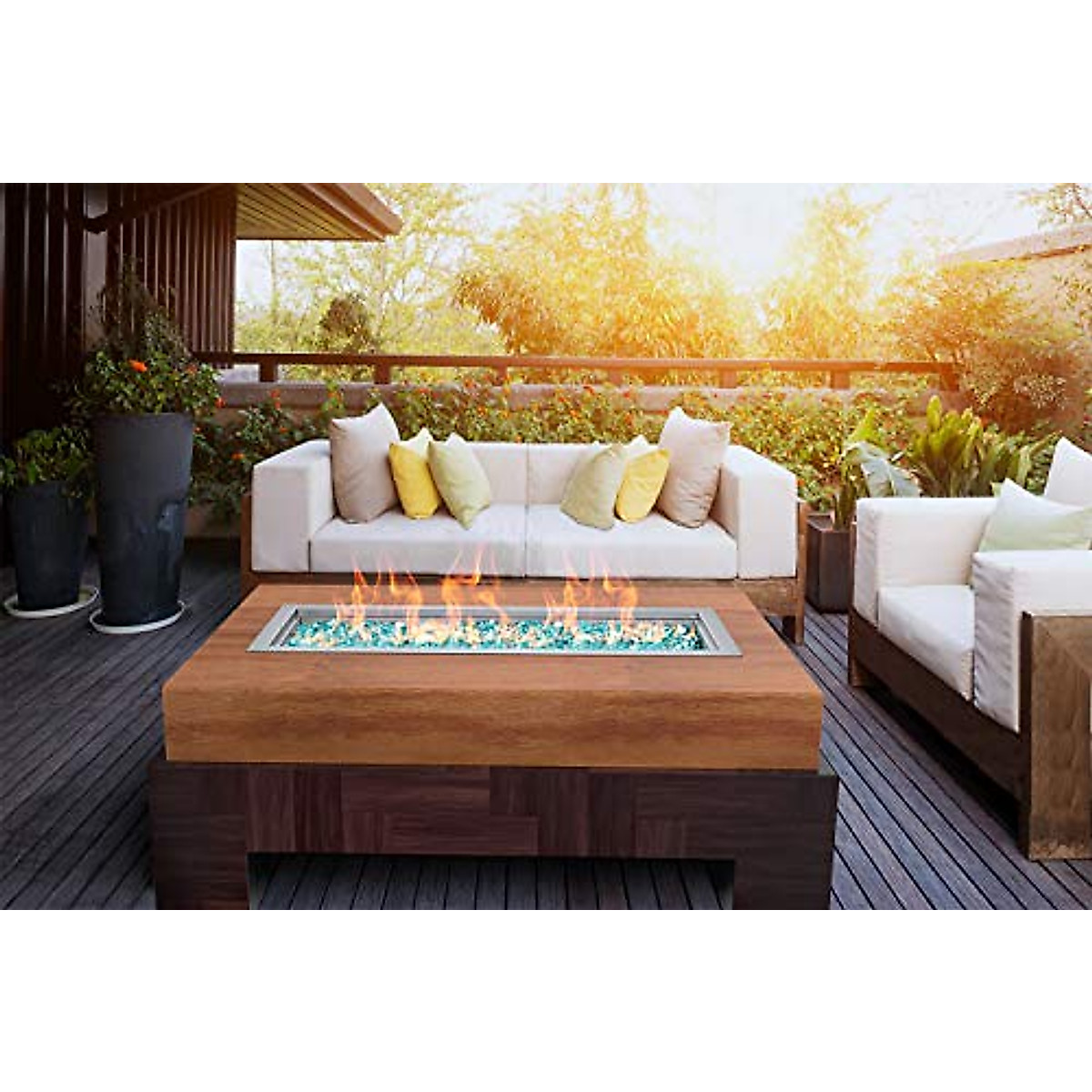 Skyflame Rectangular Stainless Steel Drop-in Fire Pit Pan and Burner with Burner Cover, 30 by 10 Inch Burning Area