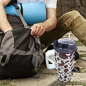 Gome 40 oz Camouflage Cow Print Tumbler with Handle - Insulated Stainless Steel Cow Cup with Lid and Straw - Keeps Drinks Cold and Hot, Birthday Gifts for Women - Hand Wash Only