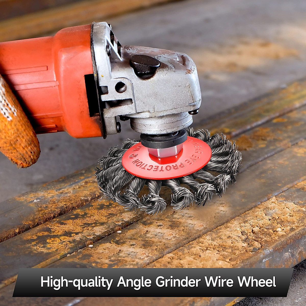 TILAX 4pcs Wire Wheel Cup Brush for Angle Grinder, 5/8 Inch-11 Threaded Arbor, 0.012" Coarse Carbon and 0.02" Knotted Carbon Steel Wire for 4 1/2 Angle Grinder for Heavy-Duty Rust,Paint Removal