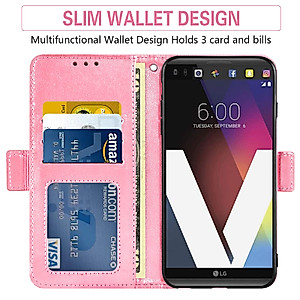 Asuwish Phone Case for LG V20 with Tempered Glass Screen Protector and Flower Leather Wallet Flip Cover Credit Card Holder Stand Cell Accessories LGV20 LG20 V 20 ThinQ Boys Girls Women Men Rose Gold