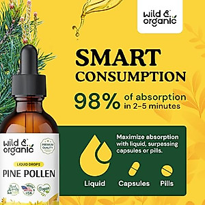 Pine Pollen Tincture - Immune Support Supplement w/Organic Pine Pollen - Alcohol-Free Drops w/Wildcrafted Scots Pine Pollen and Pinus Sylvestris - Antioxidants Supplement w/Pine Pollen Extract -2oz