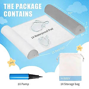 NiHome Inflatable Bed Rails for Toddlers 2PCS with Pump Waterproof Pad Non-Slip Bed Rail for Toddlers Portable Travel Bed Rail for King Queen Full Twin Bed Safety Gard for Kids Adults Elderly (Gray)