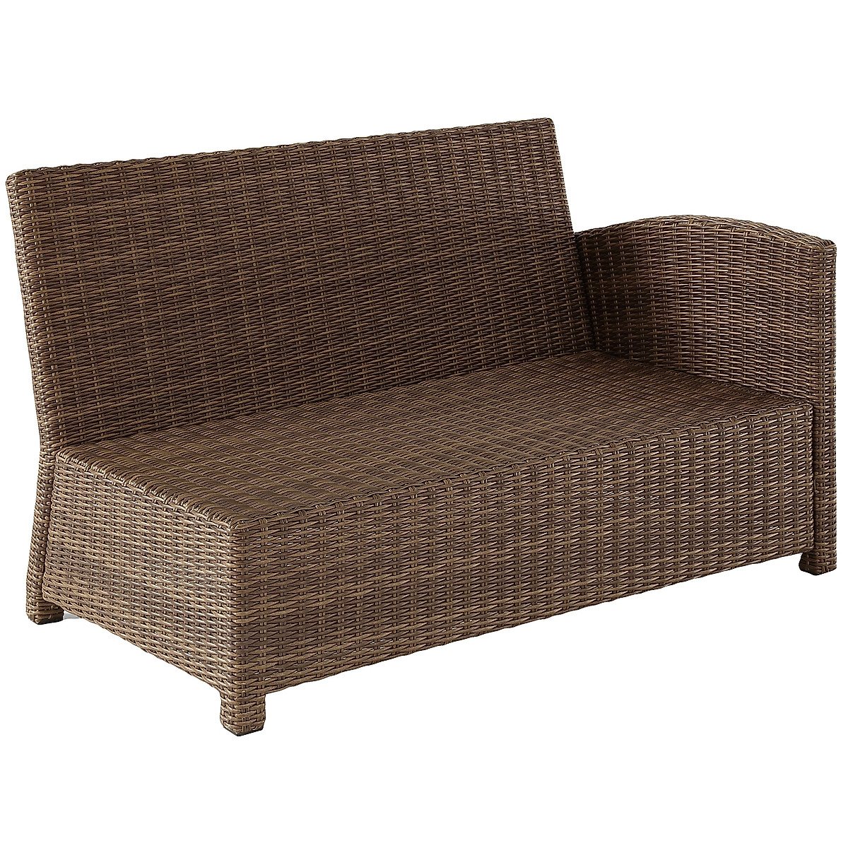 Crosley Furniture Bradenton Outdoor Sectional Right Side Loveseat, 2-Person Wicker Patio Couch for Deck, Brown with Sand Cushions