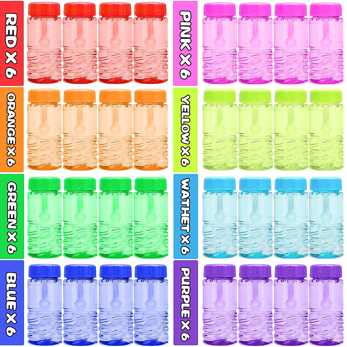 48 Pack Bubble Bottle with Wand Attached to the Cap (8 Colors), Bubbles Bulk Set for Kids Party Favors, Blower Bubbles Refill Toy for Toddler Summer Outside, Birthday Gift, Goody Bag Stuffers Supplies