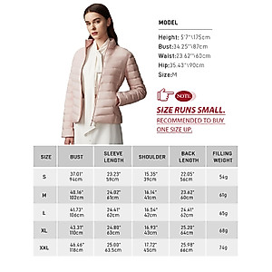 BOSIDENG Lightweight Women's Down Jacket Portable Water-Resistant Puffer Jacket Fall Coat with Stand Collar for Travel(Light Pink,XXL)