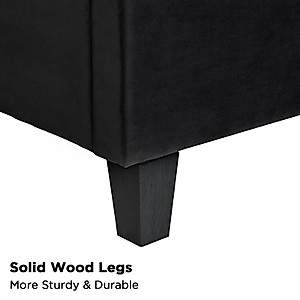 Jocisland Queen Bed Frame Wingback Headboard Upholstered Bed Velvet Tufted Deep Button/No Box Spring Needed/Easy Assembly/Black