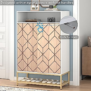 Gyfimoie Shoe Organizer with Doors, Shoe Storage Cabinet with Adjustable Shelves for Entryway, 7-Tier Entryway Shoe Rack Storage for Hallway, Closet, Living Room (White)