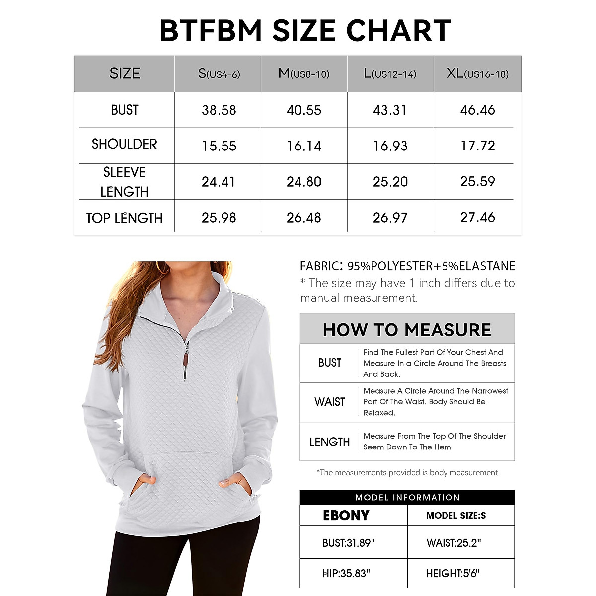 BTFBM Women Fashion Quilted Pattern Lightweight Zipper Long Sleeve Plain Casual Ladies Sweatshirts Pullovers Shirts Tops (White, X-Large)
