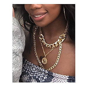 Riymusry Multilayer Chunky Chain Choker Necklace Plate Cuban Pendant Statement Collar Necklace for Women Jewelry Party
