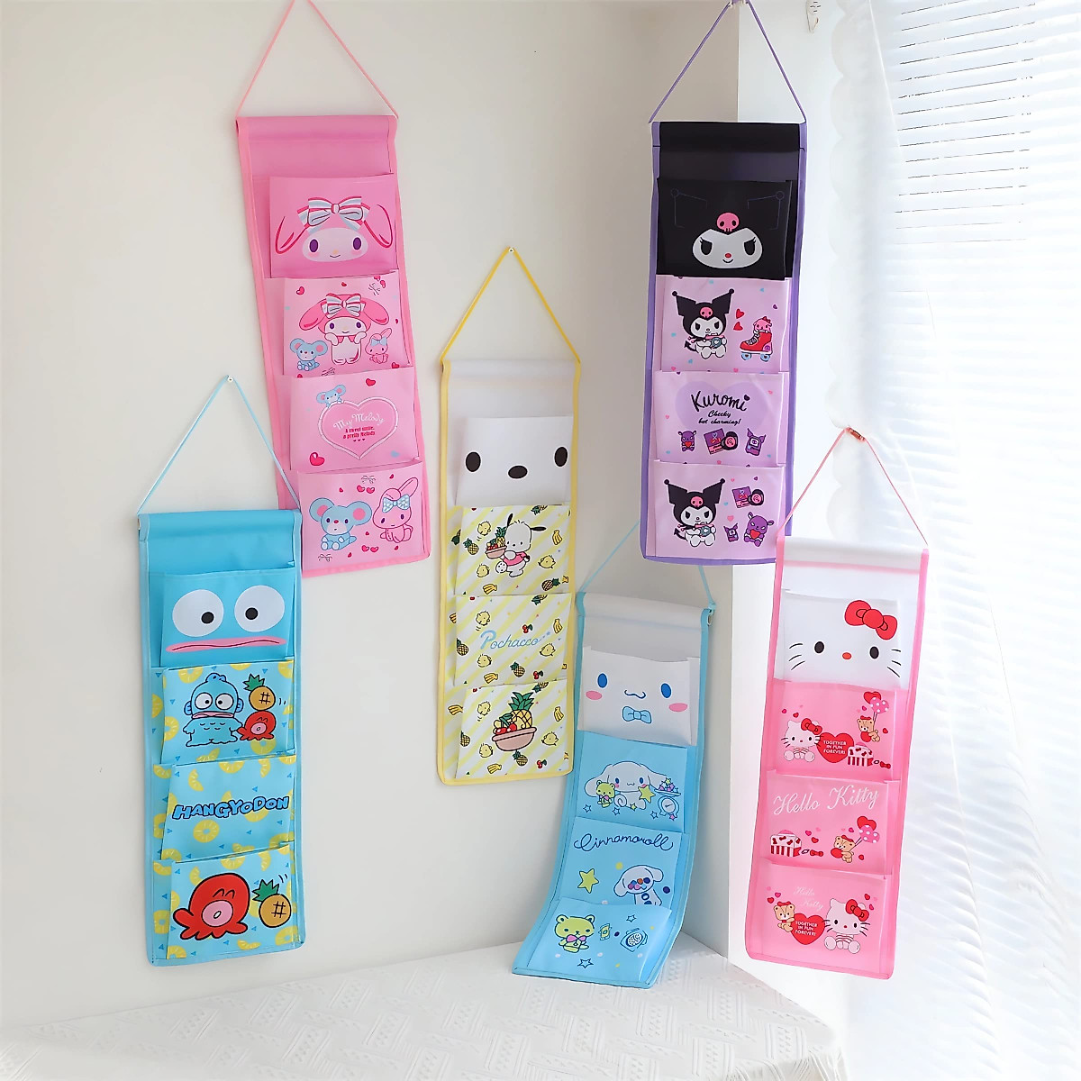 Zmioviq Cute Cartoon Hanging Closet Organizers and Storage, 4-Shelf Closet Hanging Storage Shelves for Girls Bedroom