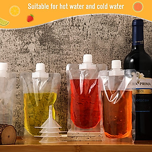 Thenshop 100 Pieces Plastic Flask Liquid Pouch Flask Kit Clear Drink Pouches Convenient Drinking Water Bags Leak Proof Plastic Drinking Flasks 4 Funnels for Travel Outdoor Sports Concerts Events, 8 oz