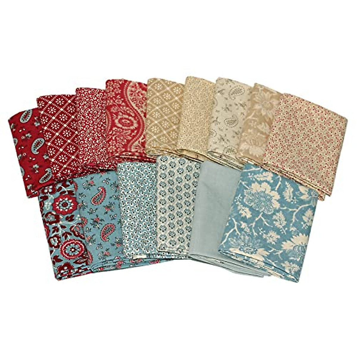 Fields 10 Fat Quarters - Assorted Moda French General France Calico Floral Flowers Red Pink Blue Cream Classic Reproduction Quality Quilters Cotton Fat Quarter Bundle FQs