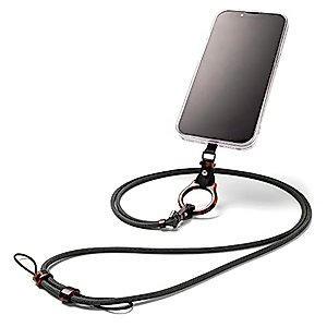 JOJOPANDA Adjustable Phone Lanyard Nylon Crossbody Shouder Strap Around Neck Strap Phone Case Patch with Acrylic Finger String Holder Ring (Black)