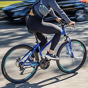 Schwinn GTX 1.0 Comfort Adult Hybrid Bike for Men and Women, Dual Sport Bicycle, 700c Wheels, 17.5-Inch Step-Through Aluminum Frame, 21-Speed Twist Shifters, Alloy Linear Pull Brake, Black