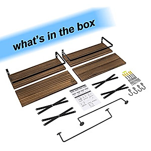 Neepiar Floating Shelves Bathroom Wall Shelf with Towel Bar Wall Shelves for Kitchen Living Room Bedroom Rustic Wood Wall Shelf with Protective Metal Guardrail Tissue Rack - Set of 2