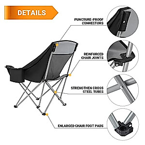 KingCamp Oversized Folding Camping Chair Outdoor Portable Bucket Chair Heavy Duty Extra Large XL Sofa Chair for Adults, Supports 300lbs with Cooler Bag for Sports, Festival, Yard
