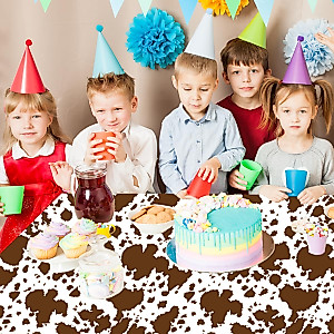 Highland Cow Decorations-3Pcs Cow Print Tablecloths Farm Animals Brown Cow Print Baby Shower Rectangular Plastic Table Cover Cowboy Birthday Party Supplies,Size 70.8X42.5inch