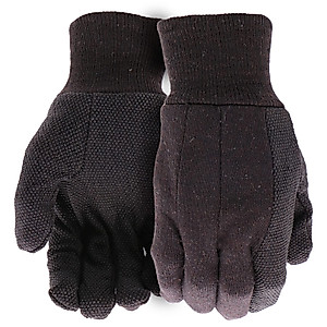 Boss Men's Brown Jersey PVC Dotted Palm Gloves, Cold Weather Protection, Excellent Grip, Straight Thumb, Knit Wrist, Brown, Large, (B61021-L)