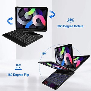 ProCase Keyboard Case for iPad Air 6th 11 inch 2024/Air 5th/4th 10.9" 2022 2020/ iPad Pro 11" 2022 2021 2020 2018, 360 Degree Rotation Wireless Keyboard with 7 Colors Backlit, Auto Sleep/Wake -Black
