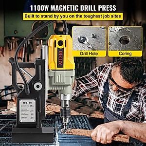 VEVOR Magnetic Drill, 1100W 1.57" Boring Diameter, 2697lbf/12000N Portable Electric Mag Drill Press with 12 Drilling Bits, 580 RPM Max Speed Drilling Machine for any Surface and Home Improvement