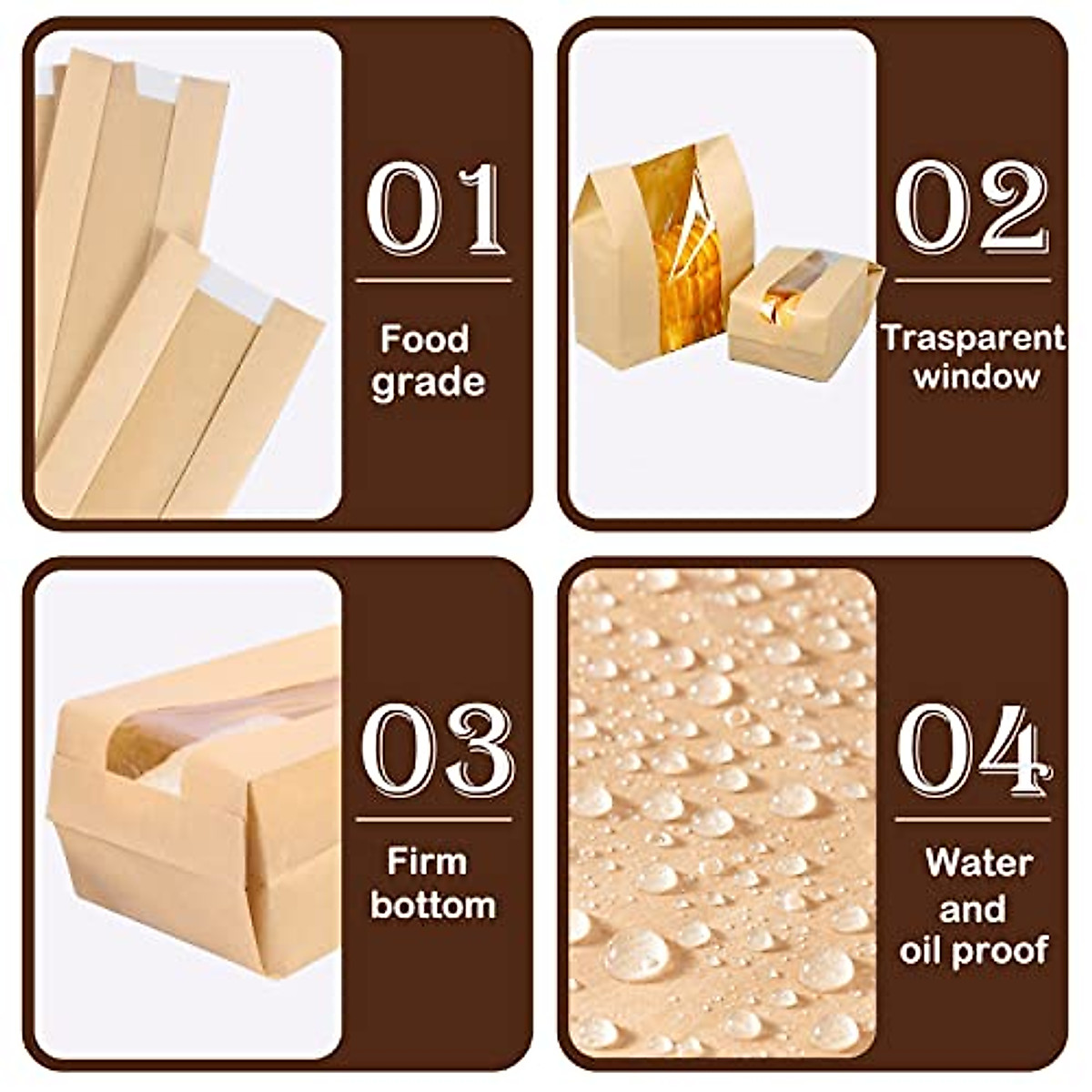 Paper Bread Bags for Homemade Bread Sourdough Bread Bags Large Paper Bakery Bag with Window for Baked Food Packaging Storage,Label Seal Sticker Included Pack of 25(13.7x8.2x3.5 inch)