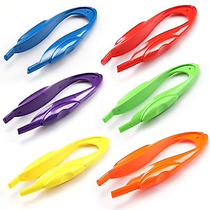MoliMolly 6Pcs Plastic Colorful Easy Grip Tweezers, Easy Grasp Science Classroom Tools Accessories