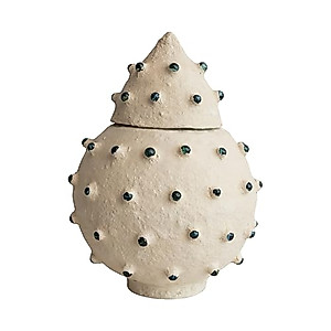 Creative Co-Op Organically Shaped Paper Mache Container with Lid and Marble Dot Design, Ivory Décor